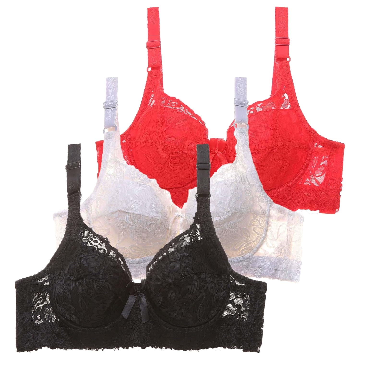 COMVALUE 3 Pack Wireless Lace Bra for Women Plus Size Full Coverage ...