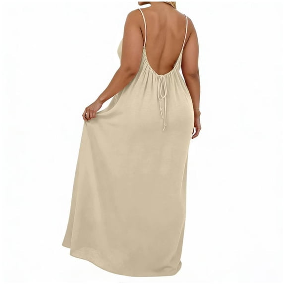 COMVALUE Backless Cami Dresses for Women Sleeveless Solid Color Lounge ...