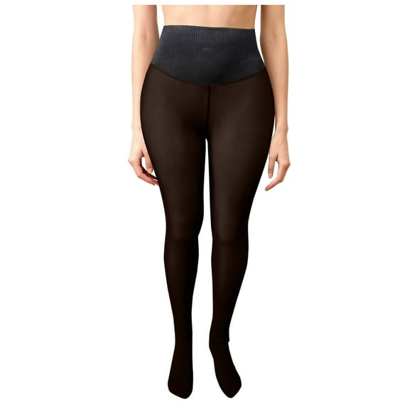 COMVALUE Bare-Leg Look Lined Tights Women Fake Translucent Plus Size ...