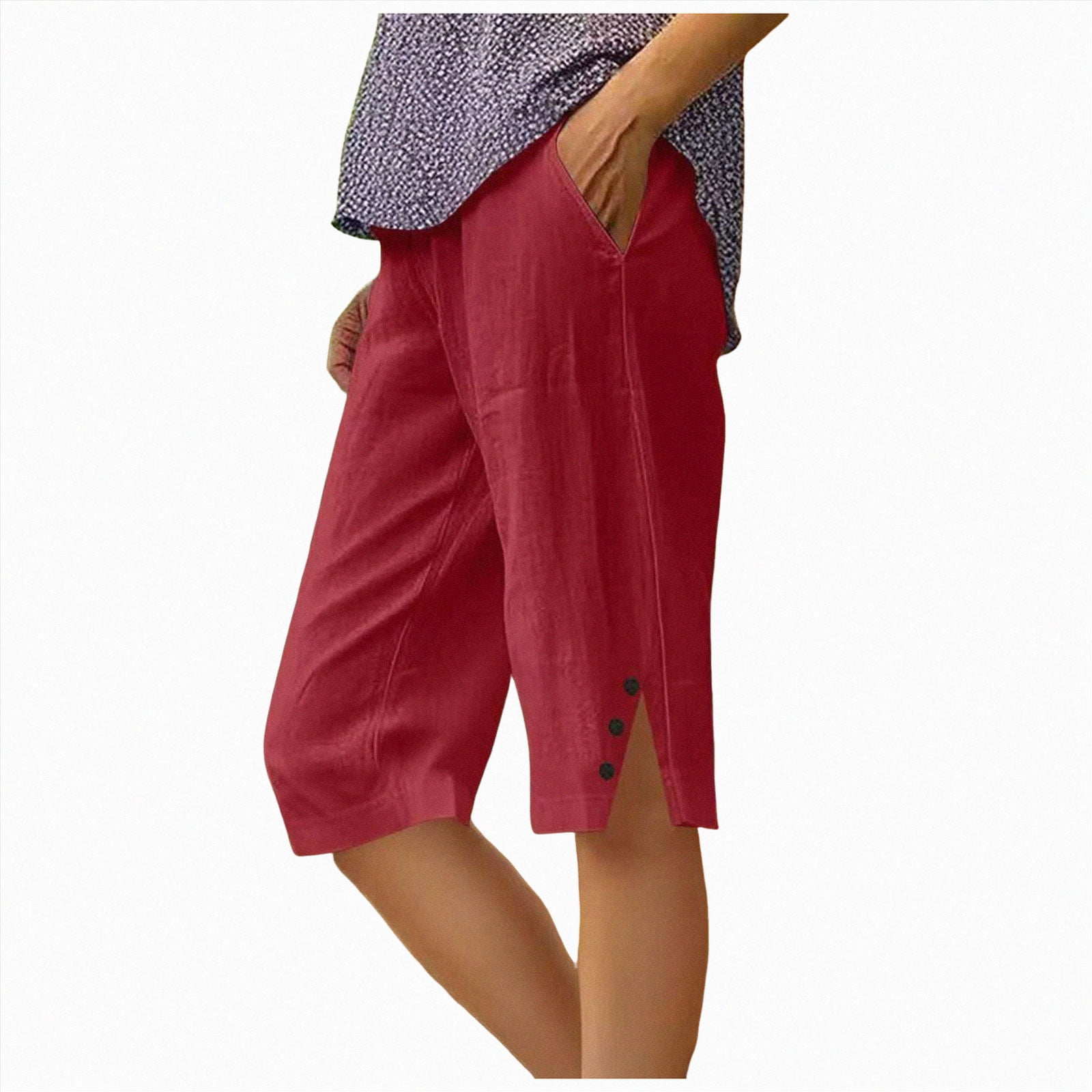 COMVALUE Bermuda Shorts Women Knee Length Summer Casual Elastic Waisted ...