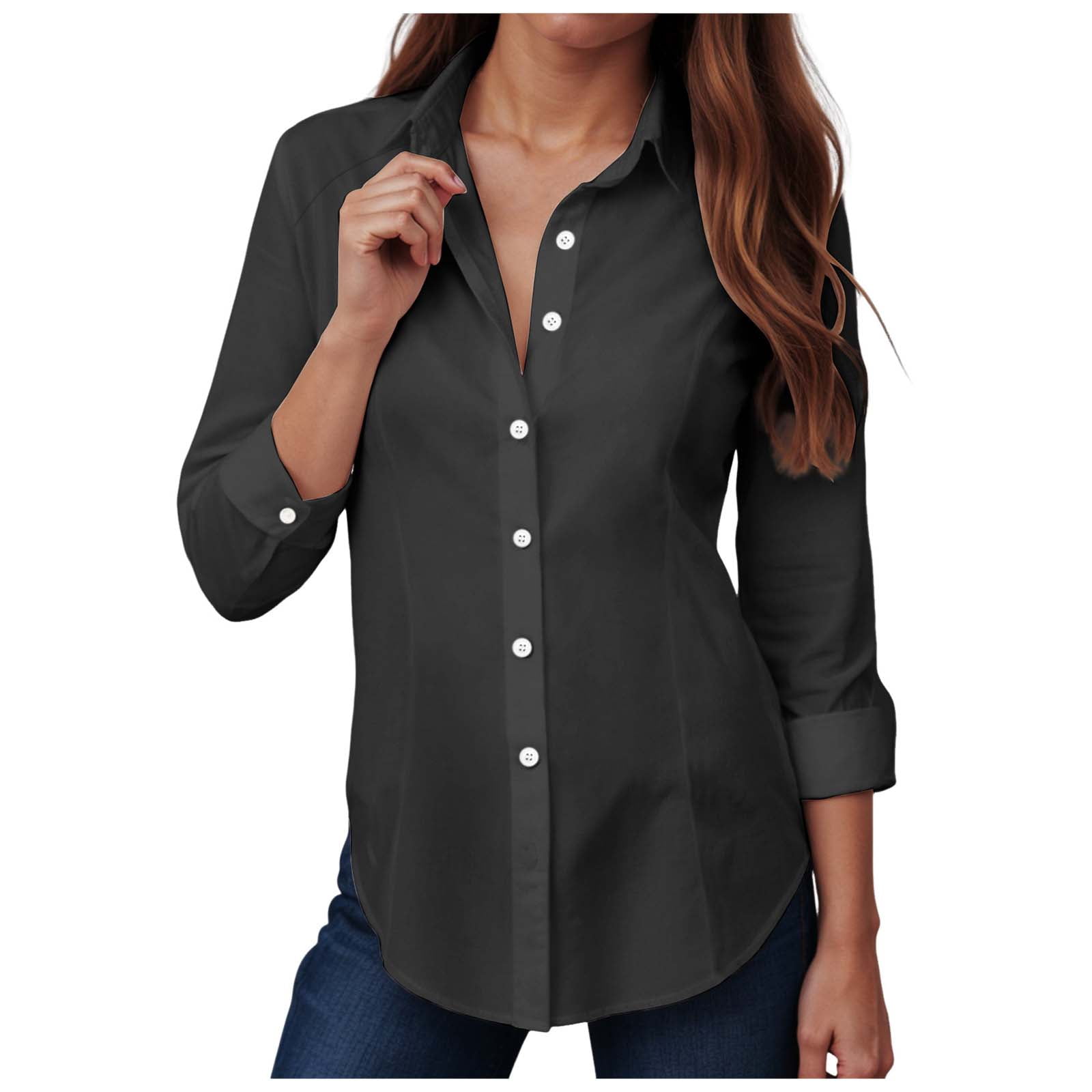 COMVALUE Button Down Shirts for Women Long Sleeve Collared Dress ...