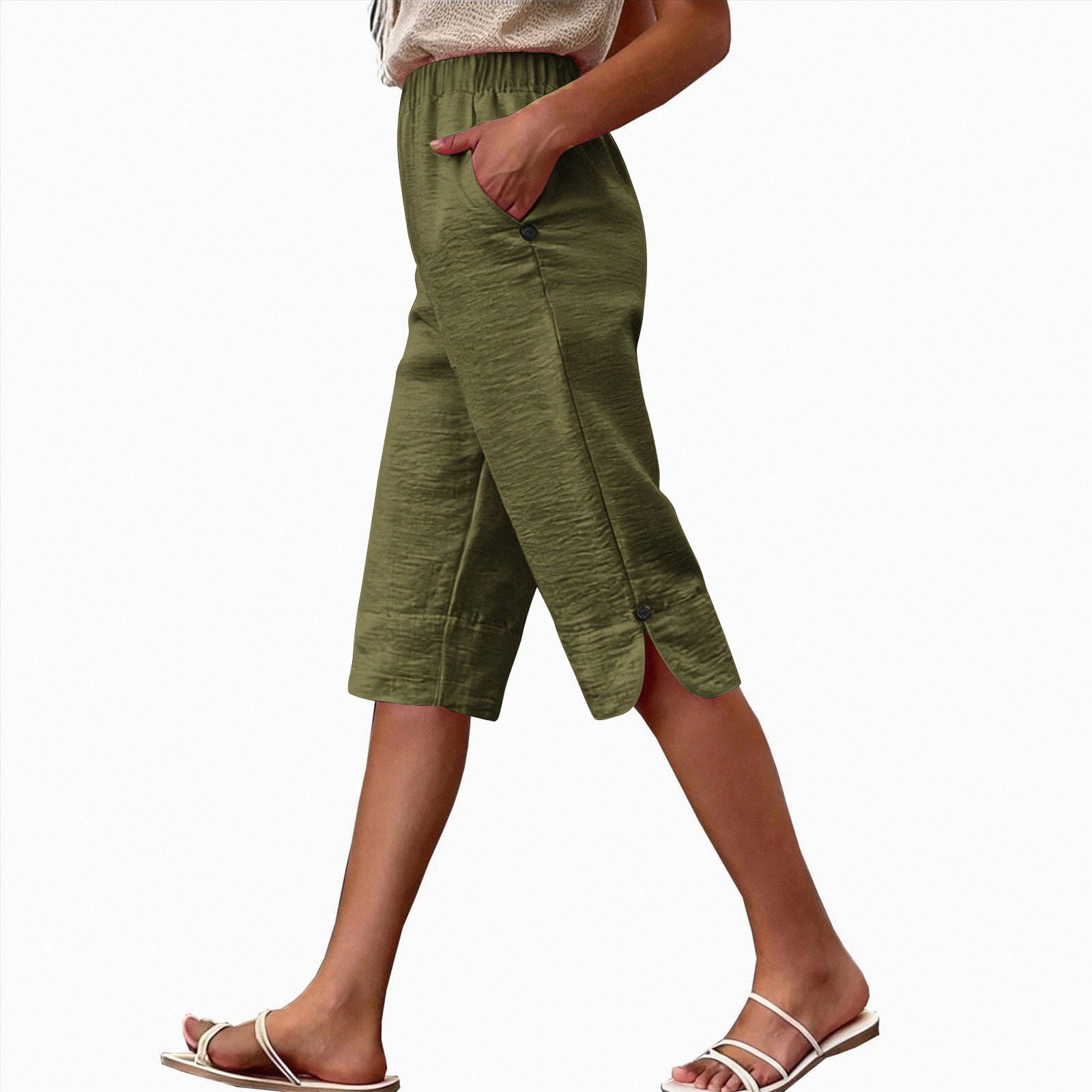COMVALUE Capri Pants Women Summer Beach Casual Wide Leg High Elastic ...