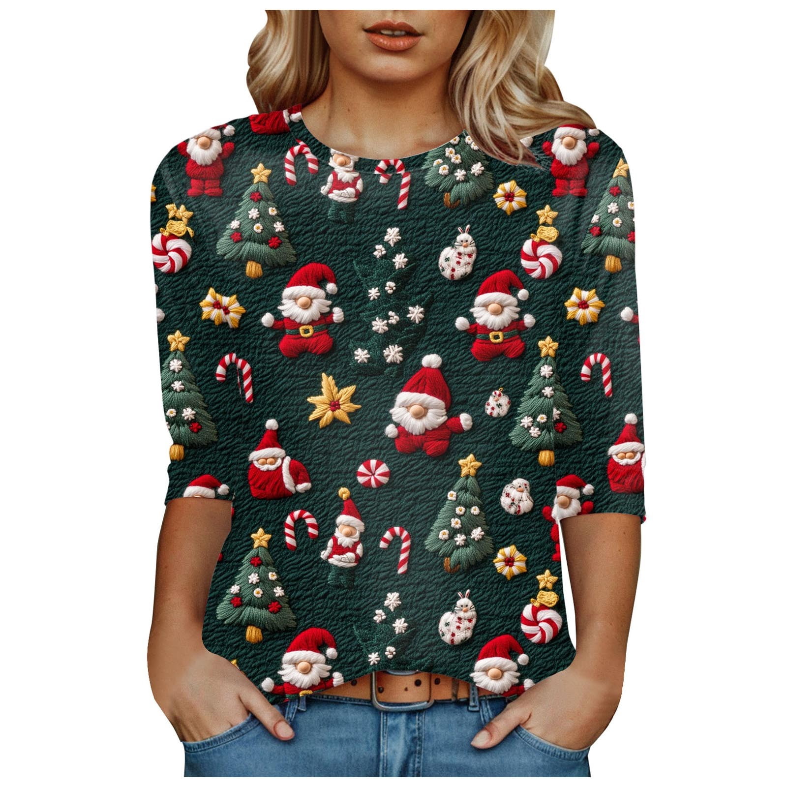 COMVALUE Christmas Shirts for Women Plus Size Casual 3/4 Sleeve Tops ...