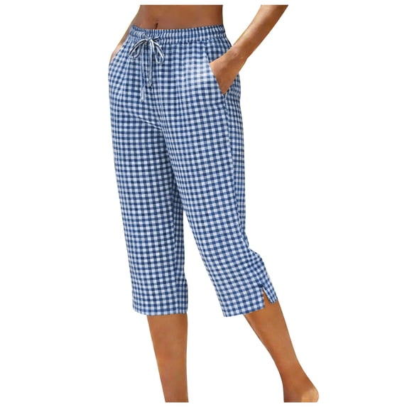 COMVALUE Cotton Capri Pants Women Loose Straight Leg Drawstring Elastic ...