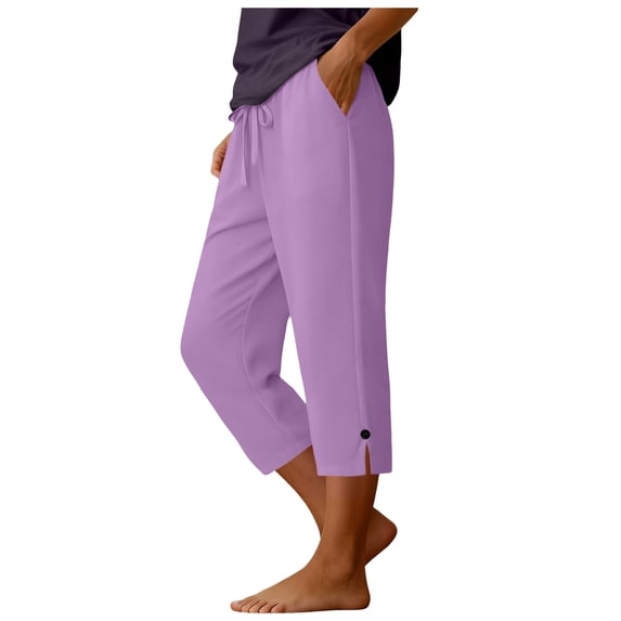 COMVALUE Cotton Capri Pants Women Loose Straight Leg Drawstring Elastic ...