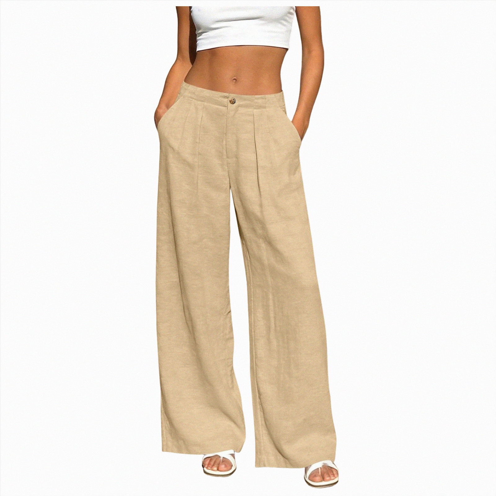 COMVALUE Cotton Pants Women Wide Leg Palazzo Pants Beach Vacation ...