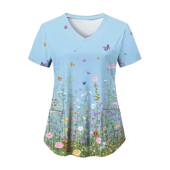 COMVALUE Cozy Fit Plus Size Scrub Shirts Medical Uniforms Tops Print ...