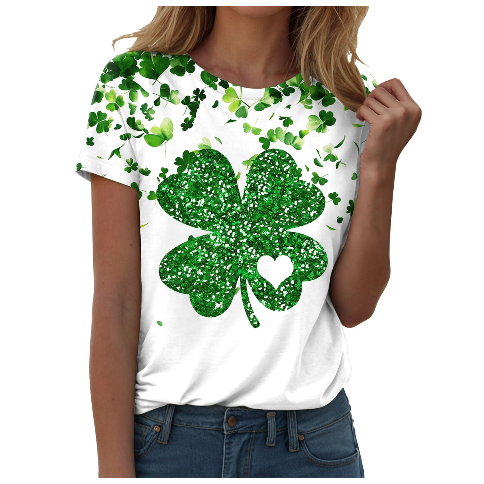 COMVALUE Cute Lucky Irish Shamrock Clover Graphic Short Sleeve Festival ...