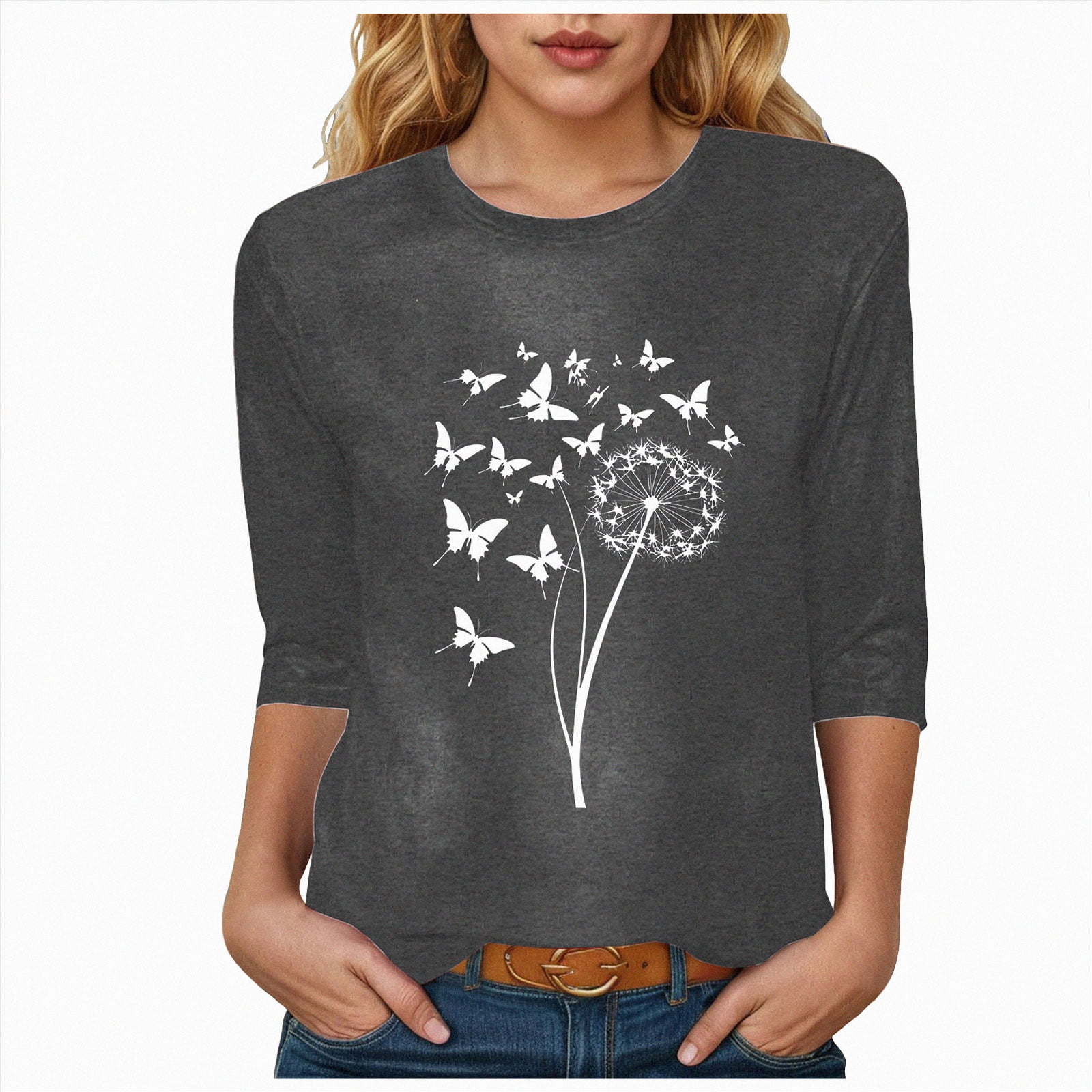 COMVALUE Dandelion Butterfly Long-Sleeved T-Shirt a Black Background ...