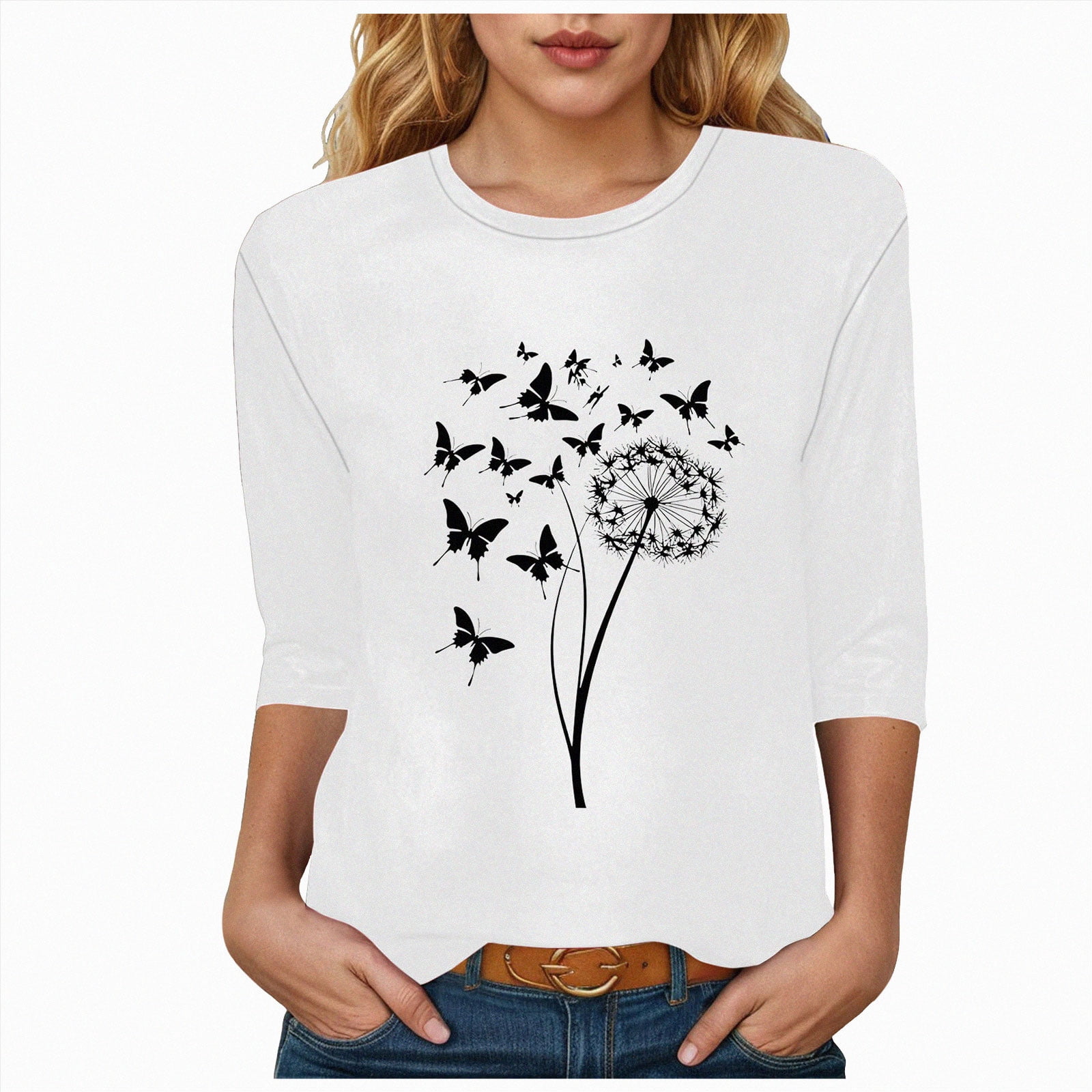 COMVALUE Dandelion Butterfly Long-Sleeved T-Shirt a Black Background ...
