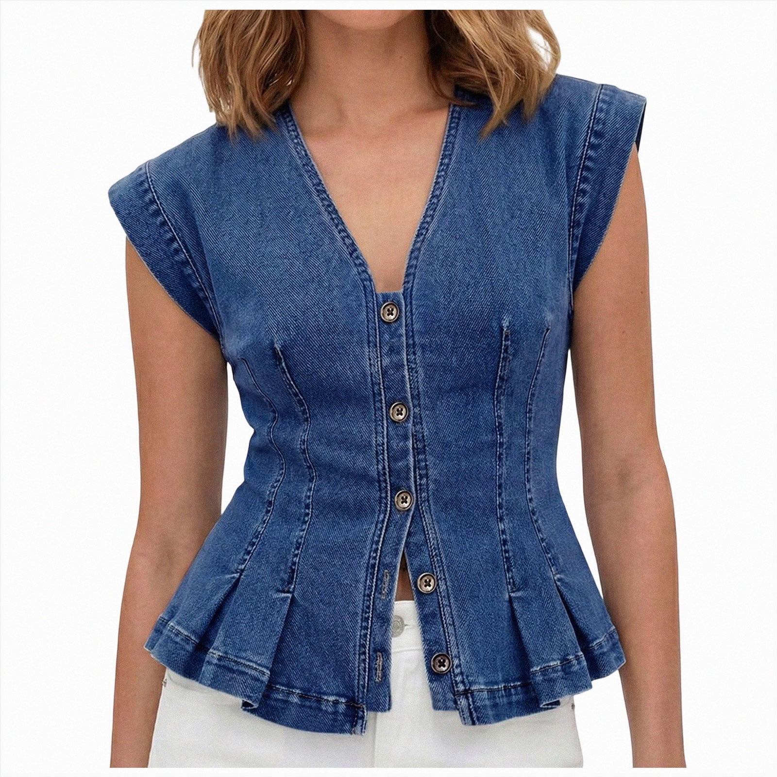 COMVALUE Denim Shirt Women Button Down Summer Jean Vest Top V Neck Y2k ...
