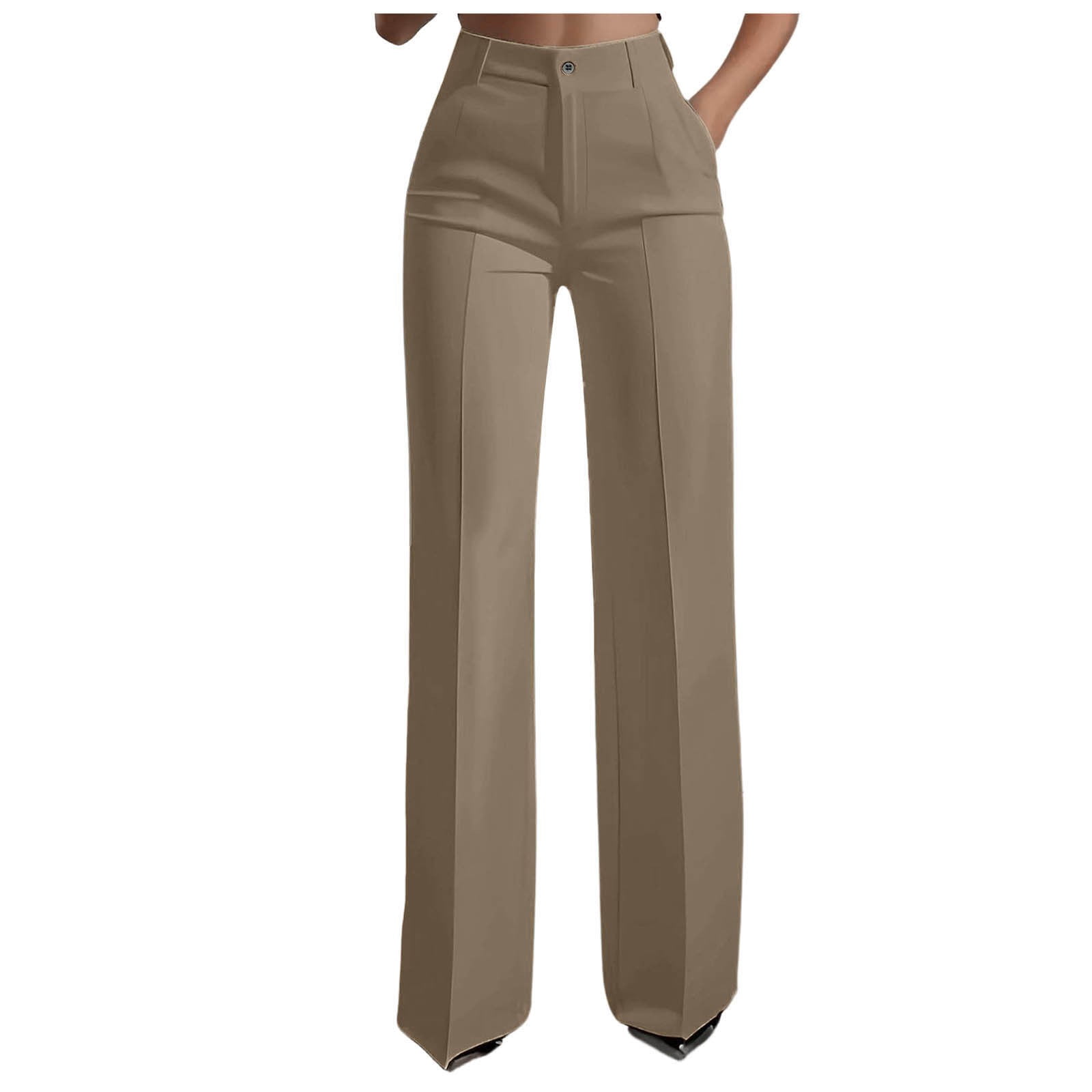 COMVALUE Dress Work Pants Women's Stretchy Bootcut Leg Button Slacks ...