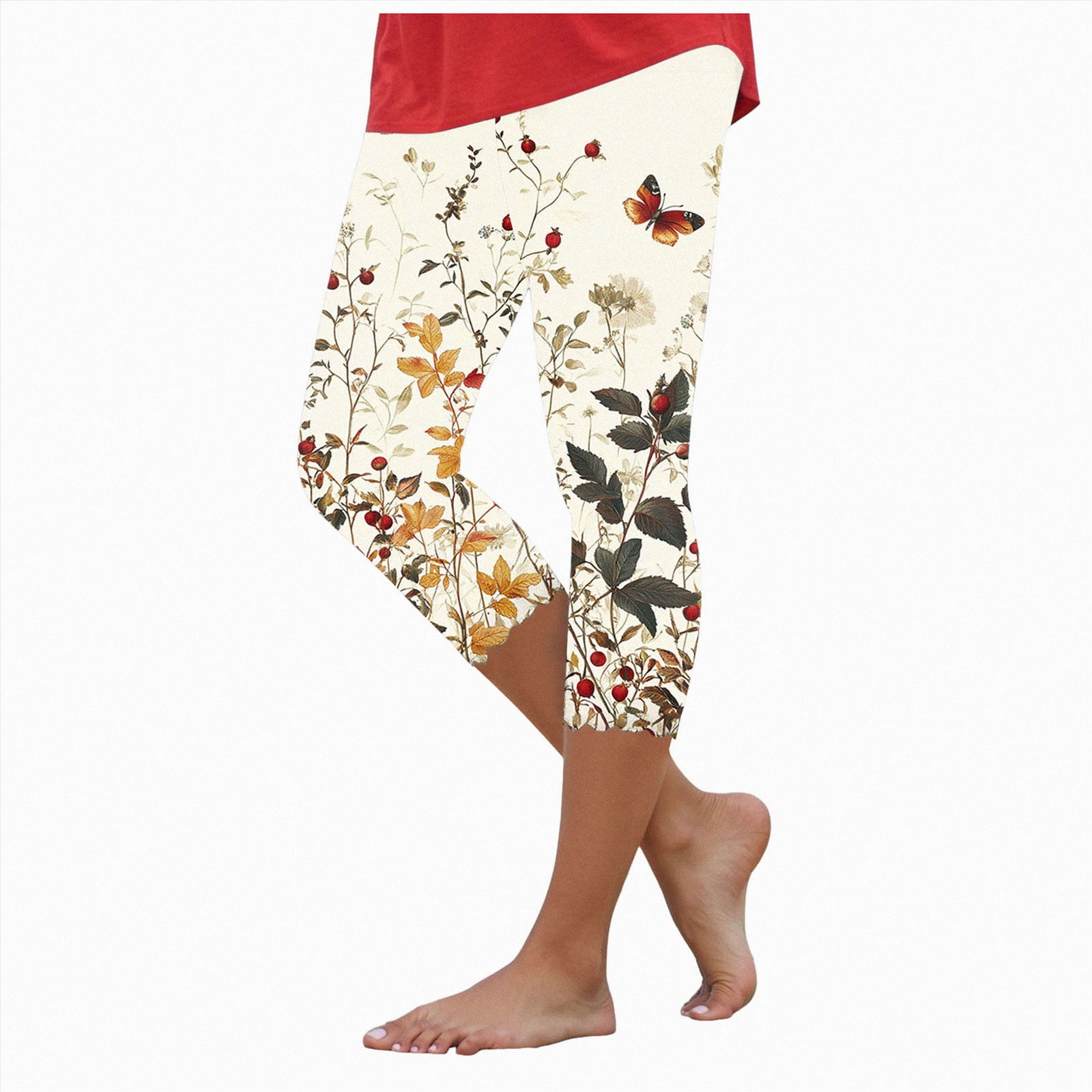 COMVALUE Floral Capri Pants Women High Waist Tummy Control Printed ...