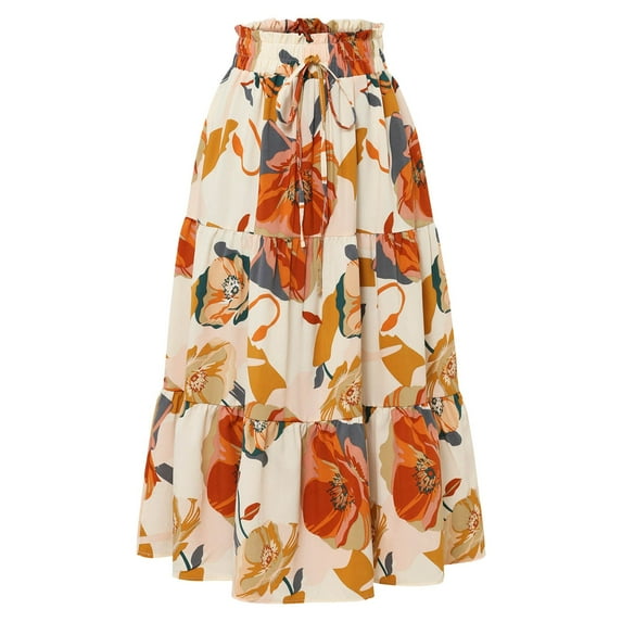 COMVALUE Floral Maxi Skirt for Women Summer Comfy Tiered Elastic High ...