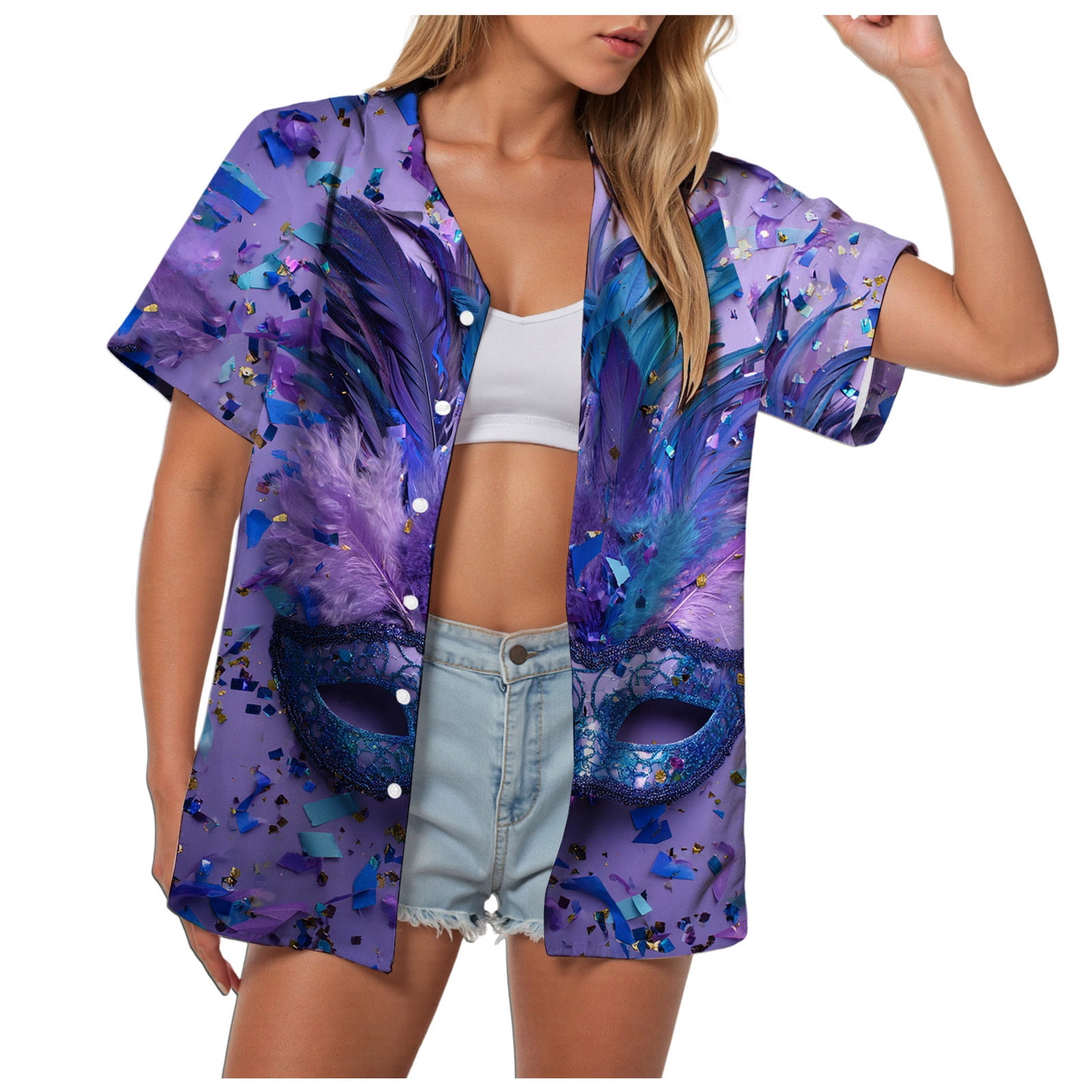 COMVALUE Hawaii Shirts Women Street Carnival Themed Masks Graphic Tees ...