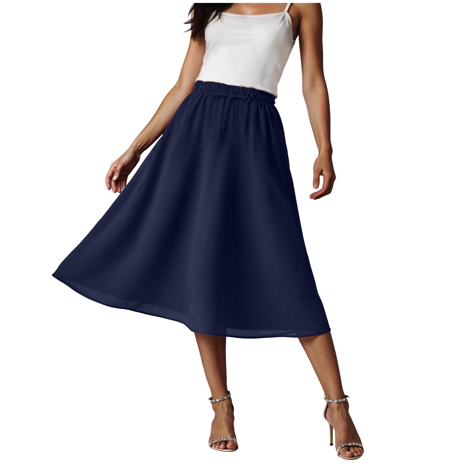 COMVALUE High Waist Skirts for Women Below Knee Casual Flowy Summer ...