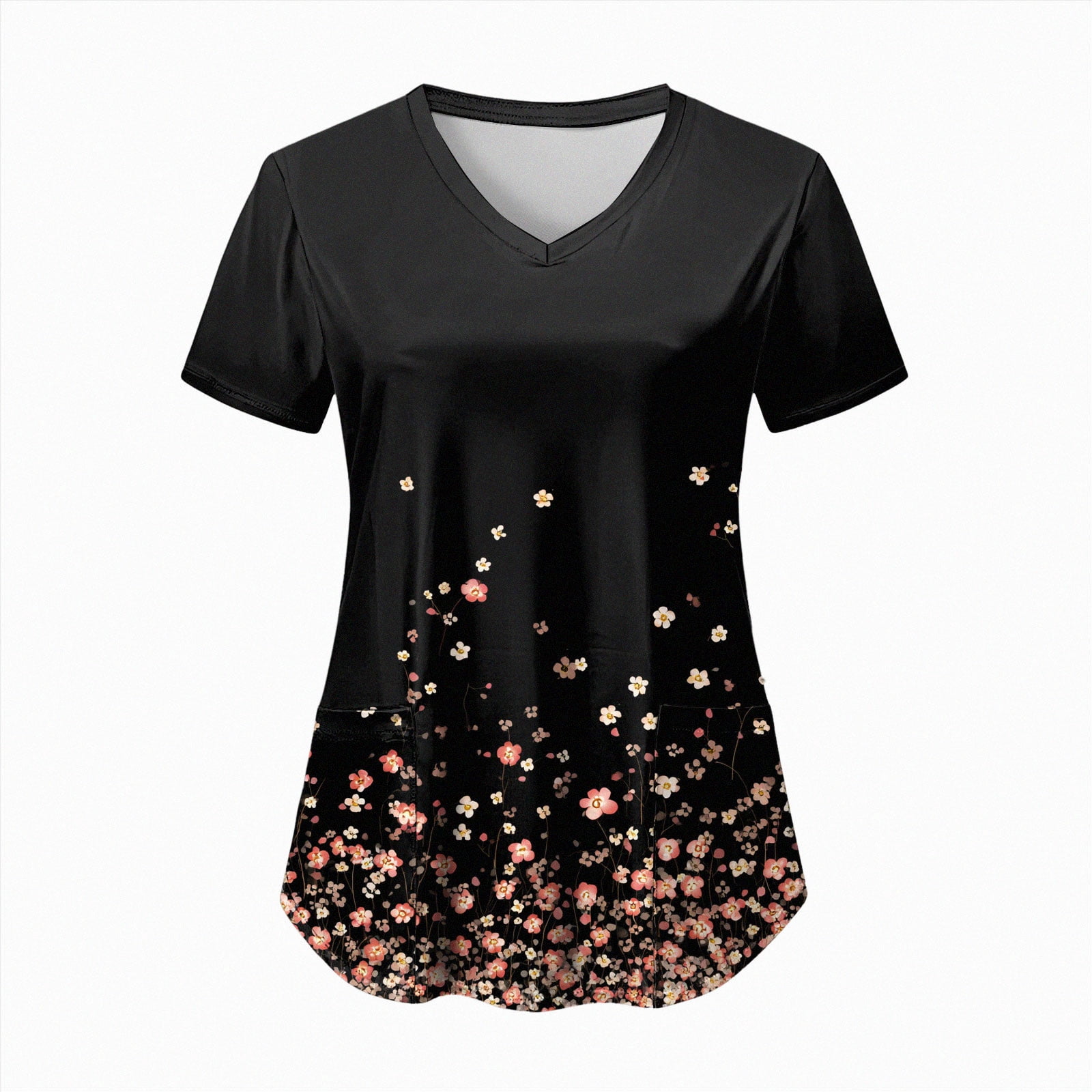 COMVALUE Ladies' Elastic V-Neck Short Sleeved Cute Floral Animal Print ...