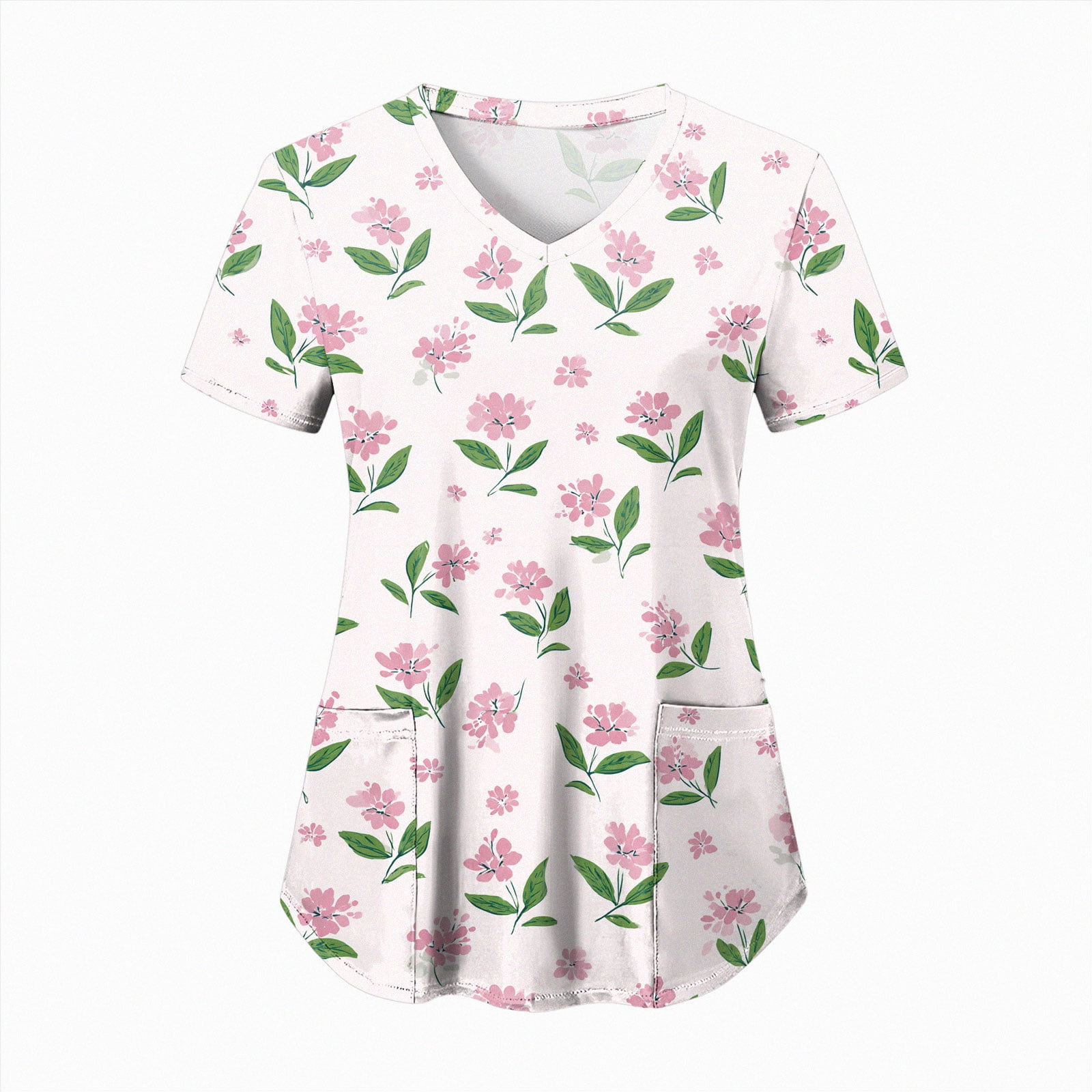 COMVALUE Ladies' Elastic V-Neck Short Sleeved Cute Floral Animal Print ...