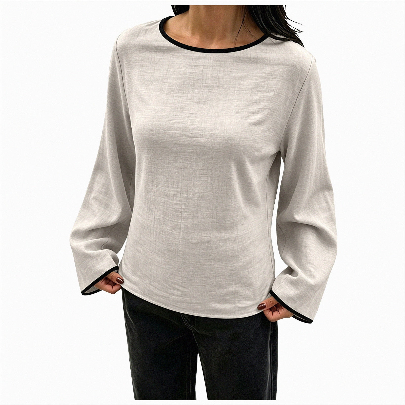 COMVALUE Long Sleeve Shirts Women Color Block Casual Tops Fall Outfits ...