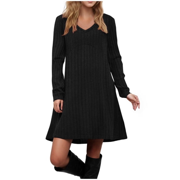 COMVALUE Long Sleeve Sweater Dress Fall Dresses V Neck Empire Waist ...