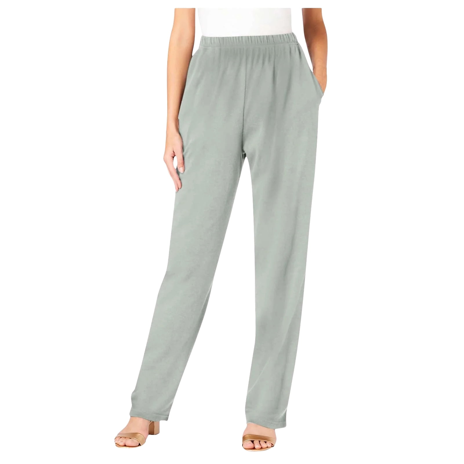 COMVALUE Plus Size Straight Leg Elastic Waist Stretch Pants Joggers ...