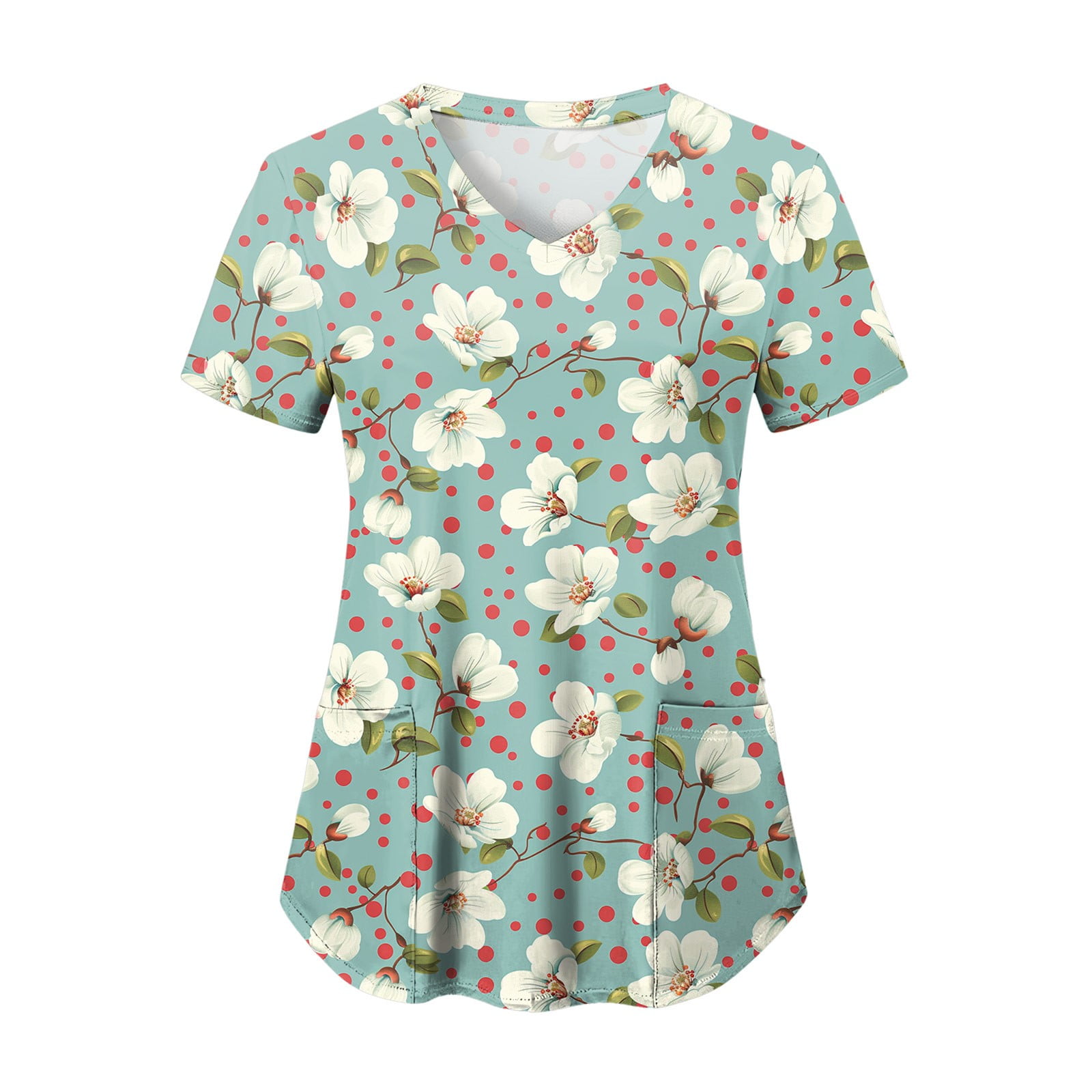 COMVALUE Print Scrub Tops Women Floral Scrubs V Neck Short Sleeve ...