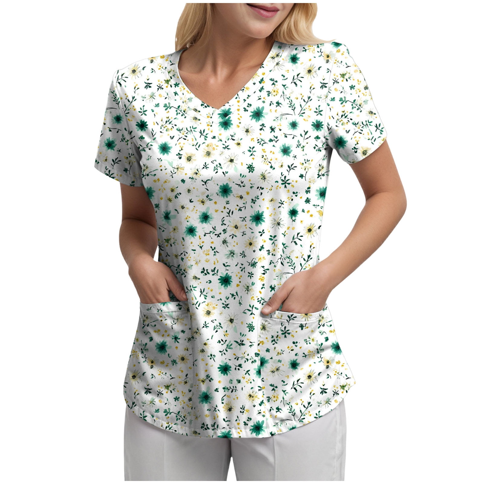 COMVALUE Print Scrubs for Women Nurse Vet Pediatric with Design Fit ...