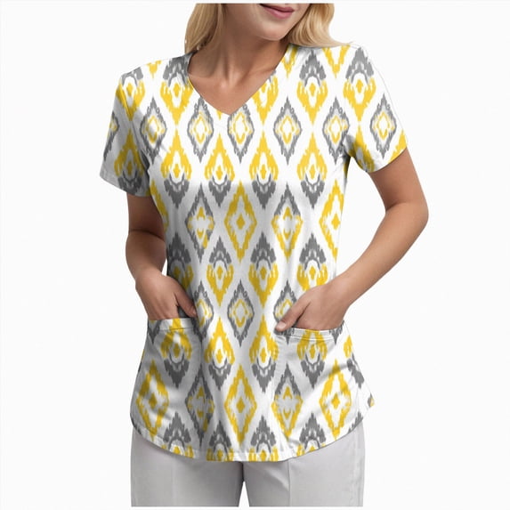 COMVALUE Scrub Tops Women Short Sleeve Plus Size Stretch V-Neck Fun ...