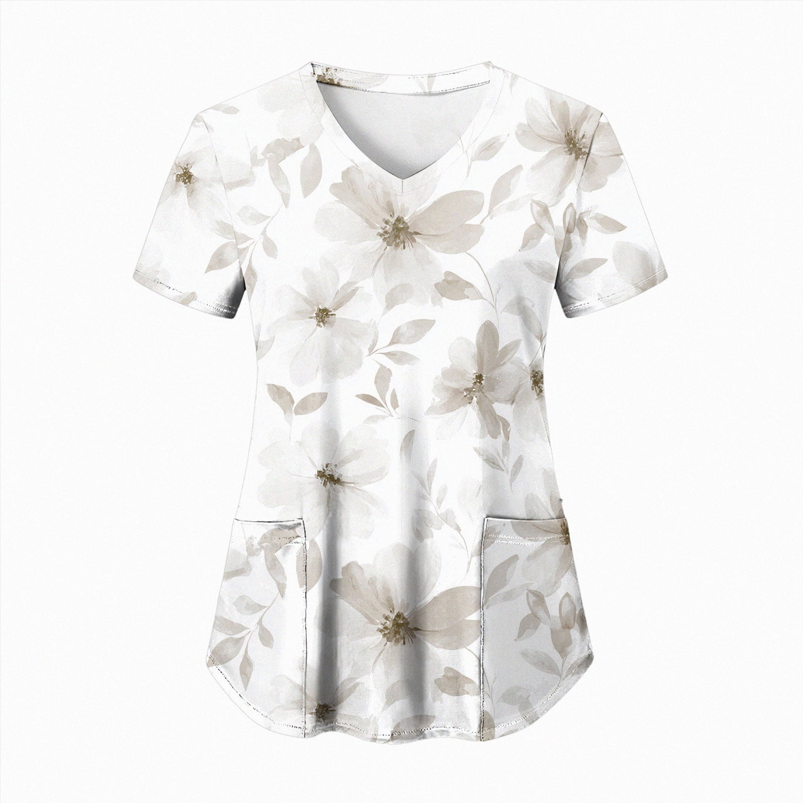 COMVALUE Scrub Tops Women Short Sleeve Size Stretch V-Neck Printed ...