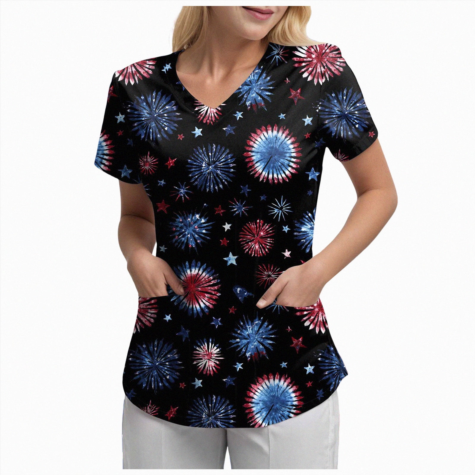 COMVALUE Scrub Tops Women Size Stretch V Neck Short Sleeve Nursing ...