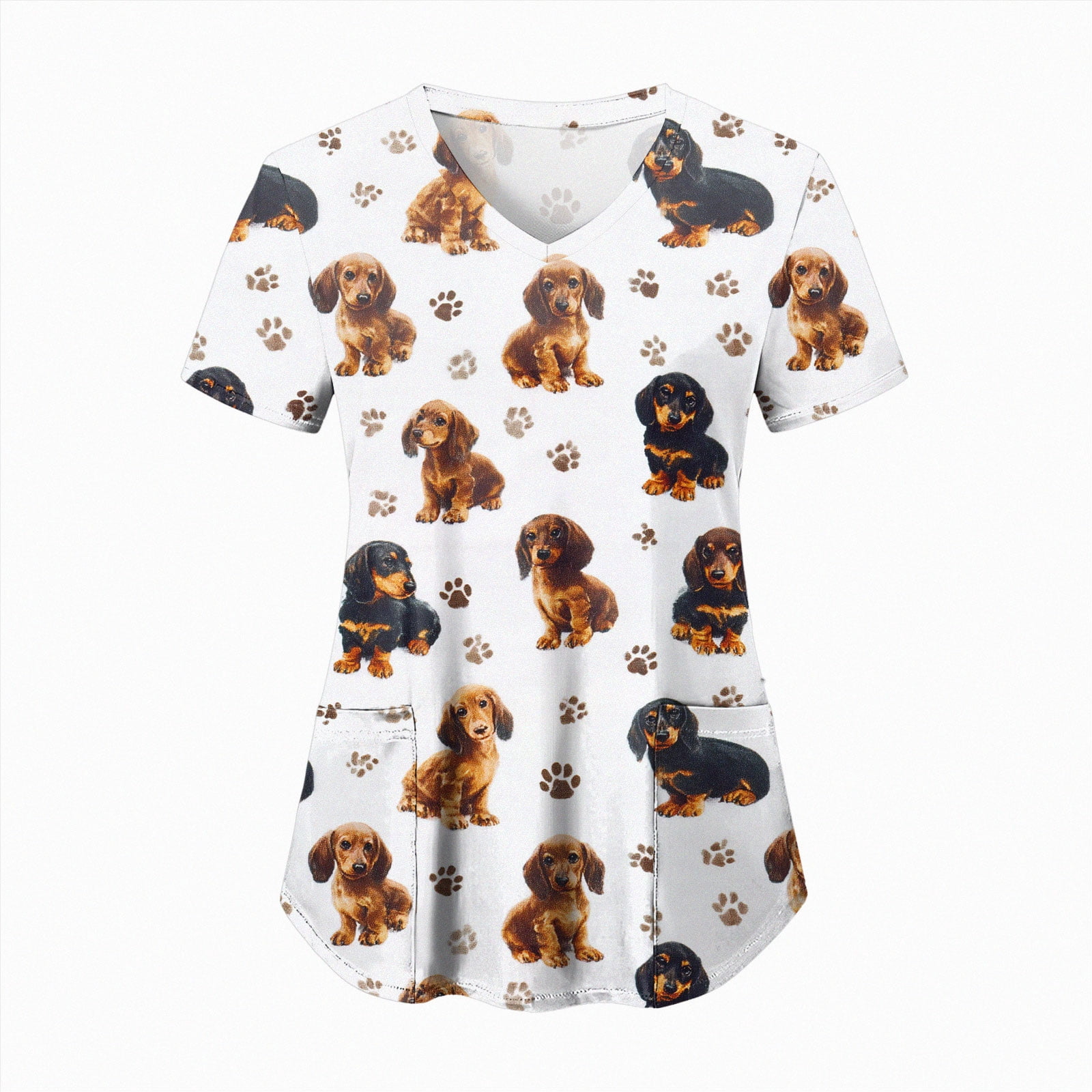 COMVALUE Scrub Tops Women, Soft Stretch V-Neck Printed & Short Sleeve ...