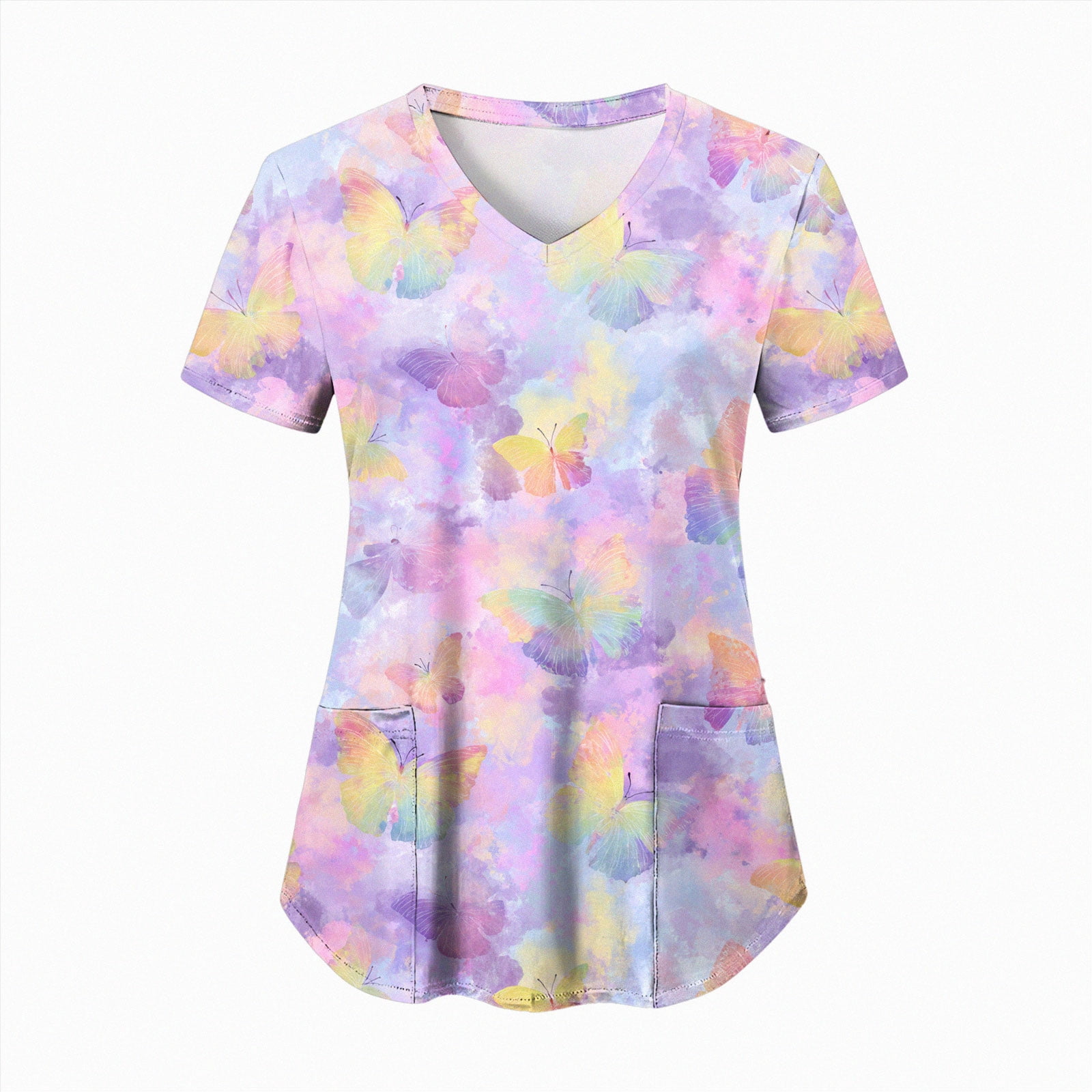 COMVALUE Scrub Tops Women Stretchy Vneck Short Sleeve Cute Floral ...