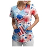 COMVALUE Scrub Tops for Women 2026 Summer Independence Day Printed ...