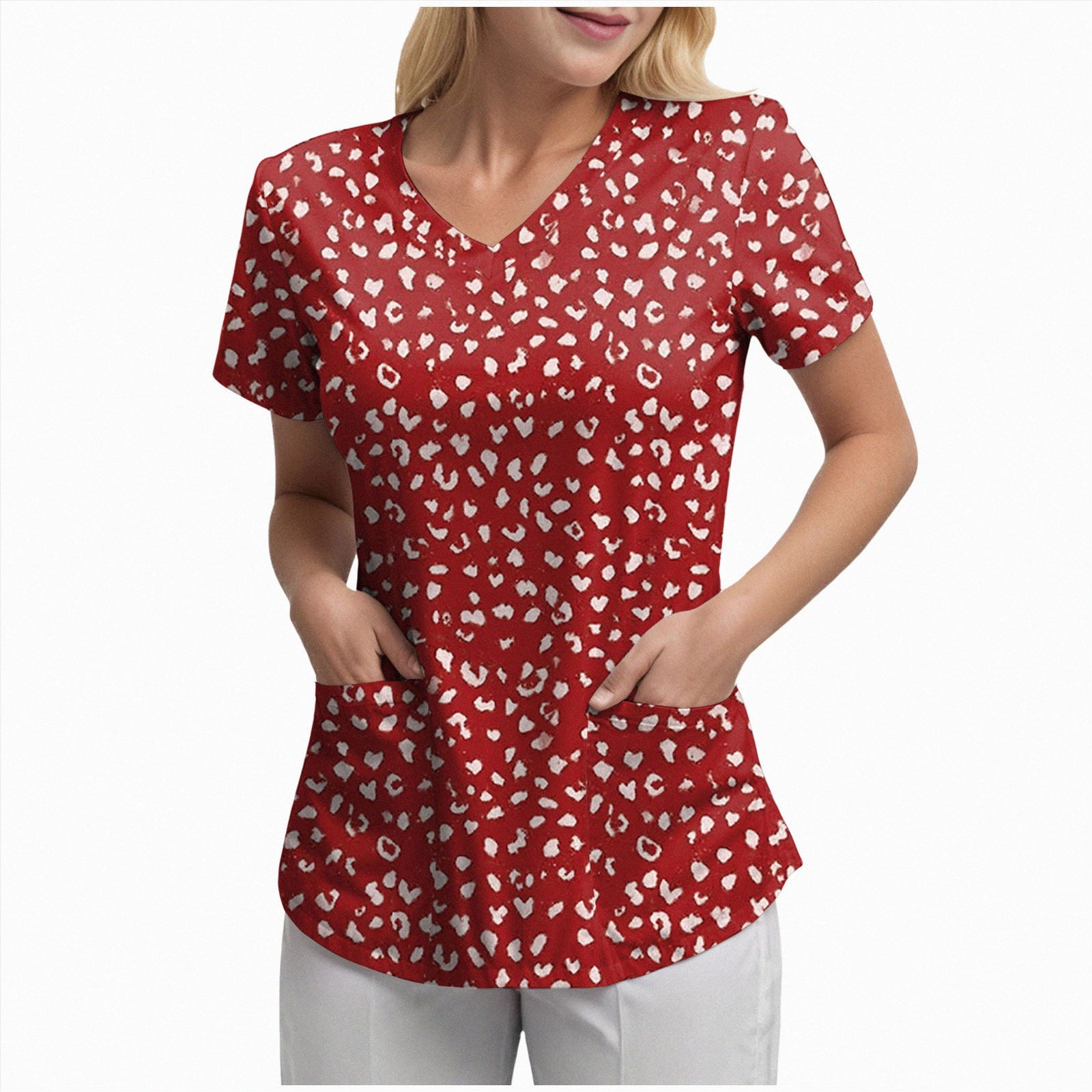COMVALUE Scrubs Women Short Sleeve Printed Workwear V Neck T Shirts ...