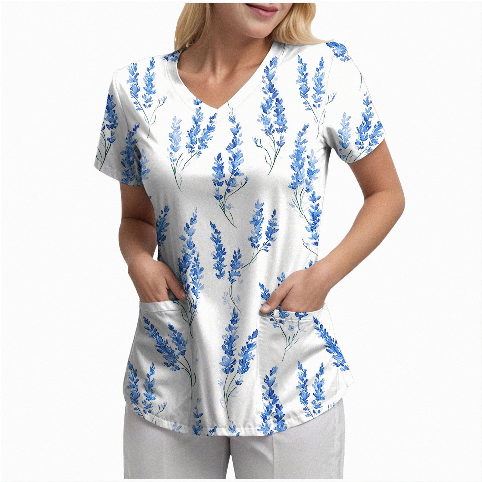 COMVALUE Scrubs Women Short Sleeve Size V-Neck Printed Scrub Top ...