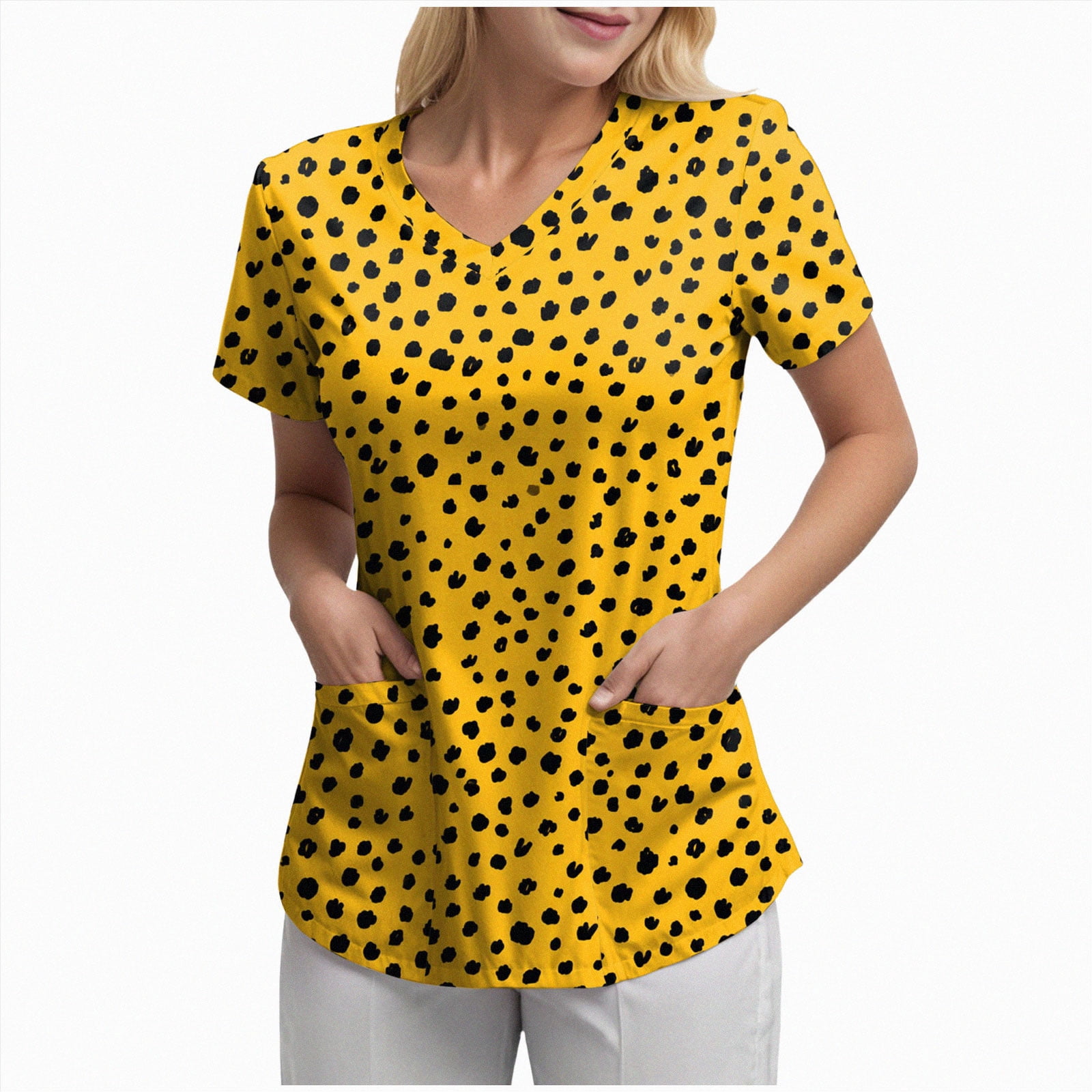 COMVALUE Scrubs Women Short Sleeve Size V-Neck Printed Scrub Top ...