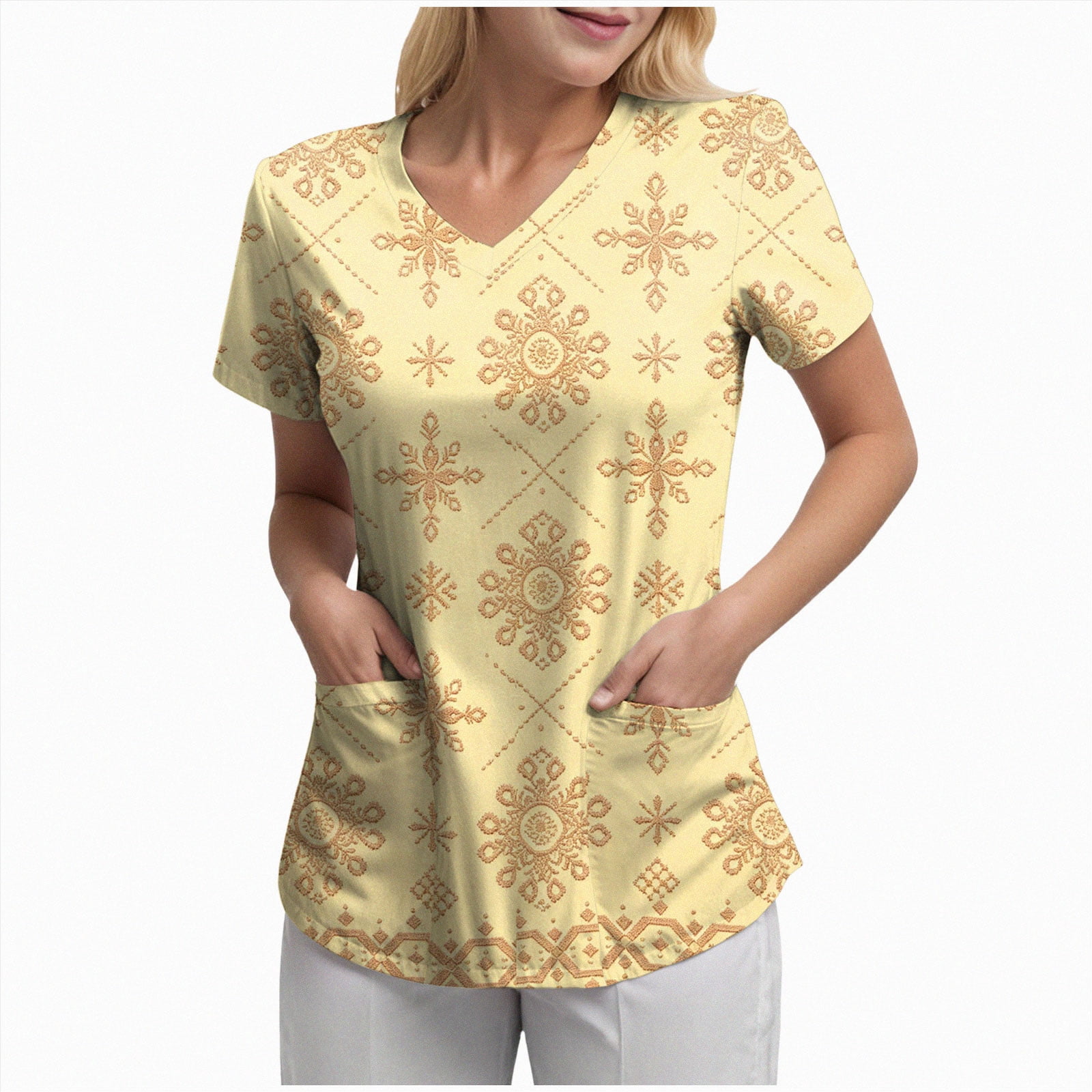 COMVALUE Scrubs Women Short Sleeve Size V-Neck Printed Scrub Top ...