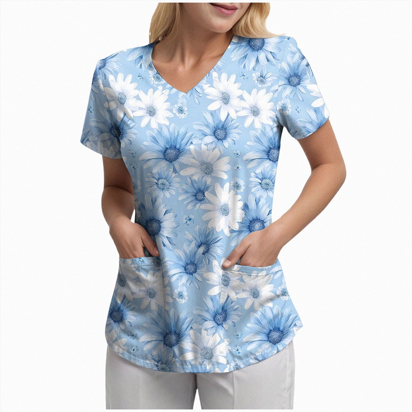 COMVALUE Scrubs Women V Neck Short Sleeve Animal Print Nursing Uniform ...
