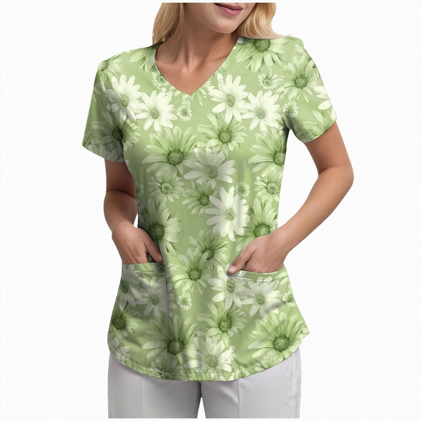 COMVALUE Scrubs Women V Neck Short Sleeve Animal Print Nursing Uniform ...