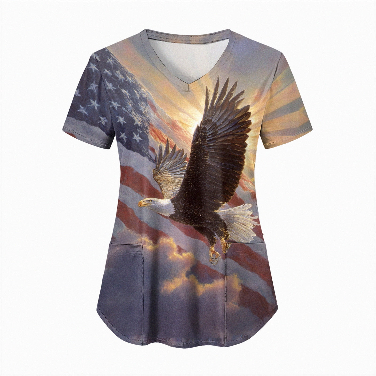 COMVALUE Scrubs Women V Neck Short Sleeve Animal Print Nursing Uniform ...