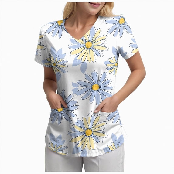 COMVALUE Scrubs Women V Neck Short Sleeve Animal Print Nursing Uniform ...