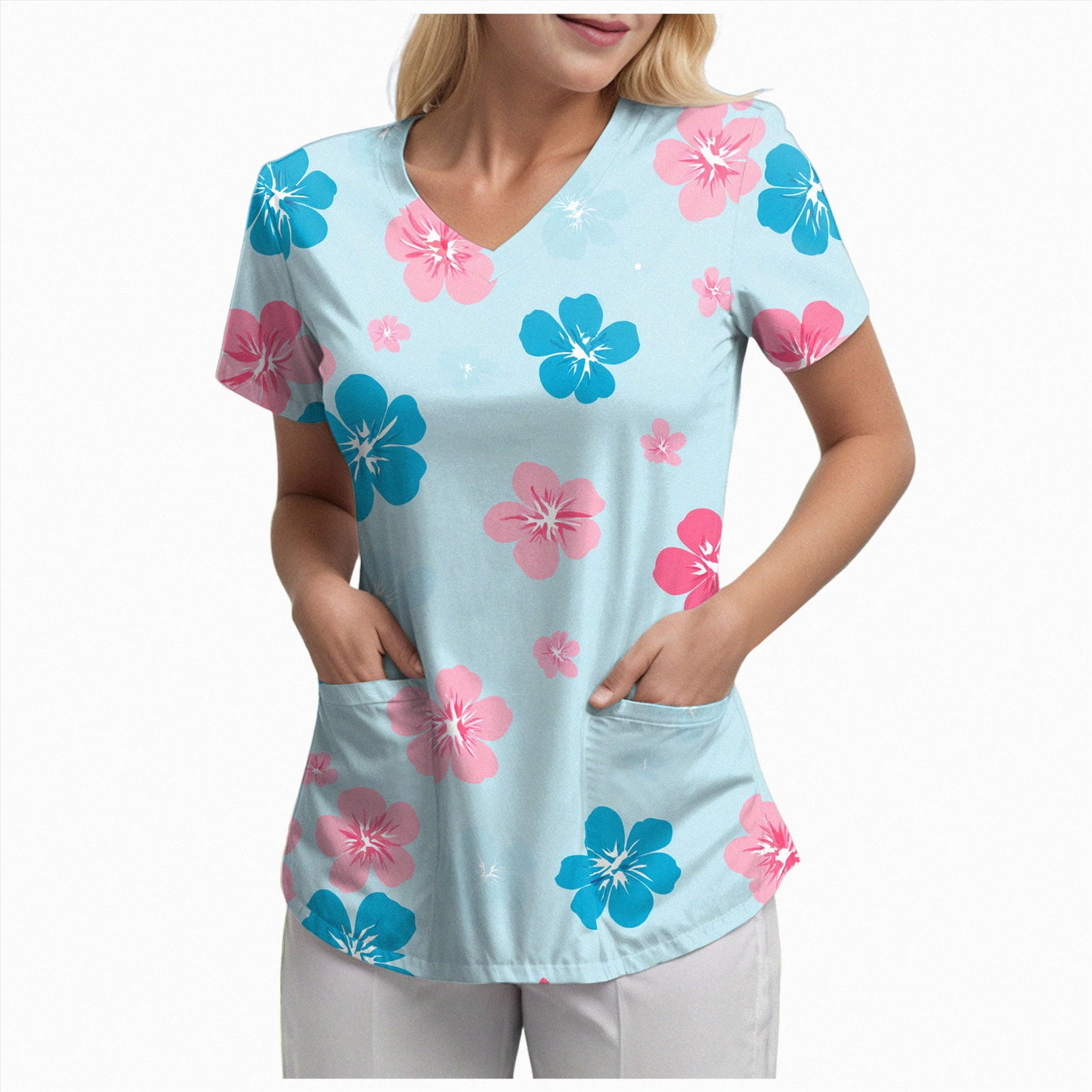 COMVALUE Scrubs Women V Neck Short Sleeve Animal Print Nursing Uniform ...