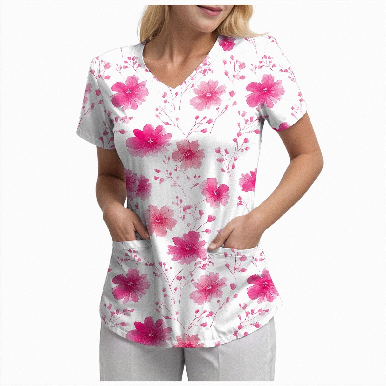 COMVALUE Scrubs Women V Neck Short Sleeve Animal Print Nursing Uniform ...