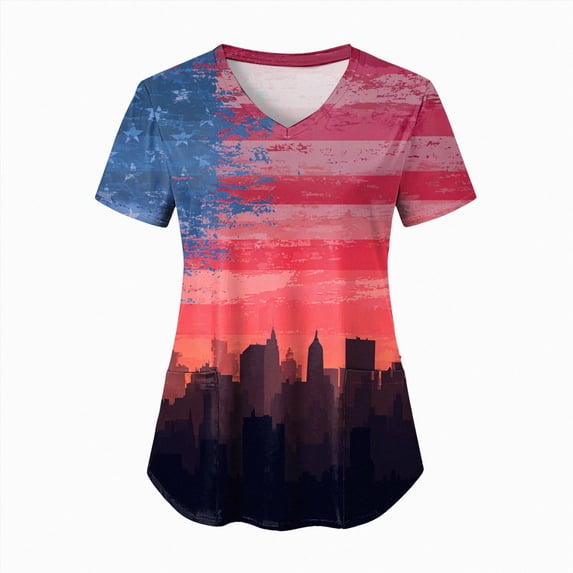 COMVALUE Scrubs Women V Neck Short Sleeve Animal Print Nursing Uniform ...