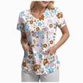 COMVALUE Scrubs Women V Neck Short Sleeve Printed Tops Cartoon Pattern ...