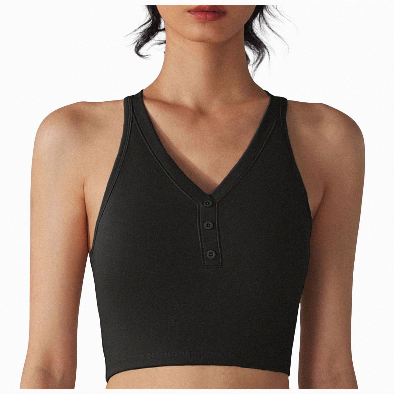 COMVALUE Seamless Henley Crop for Women Open Back Ribbed Tank Button-up ...