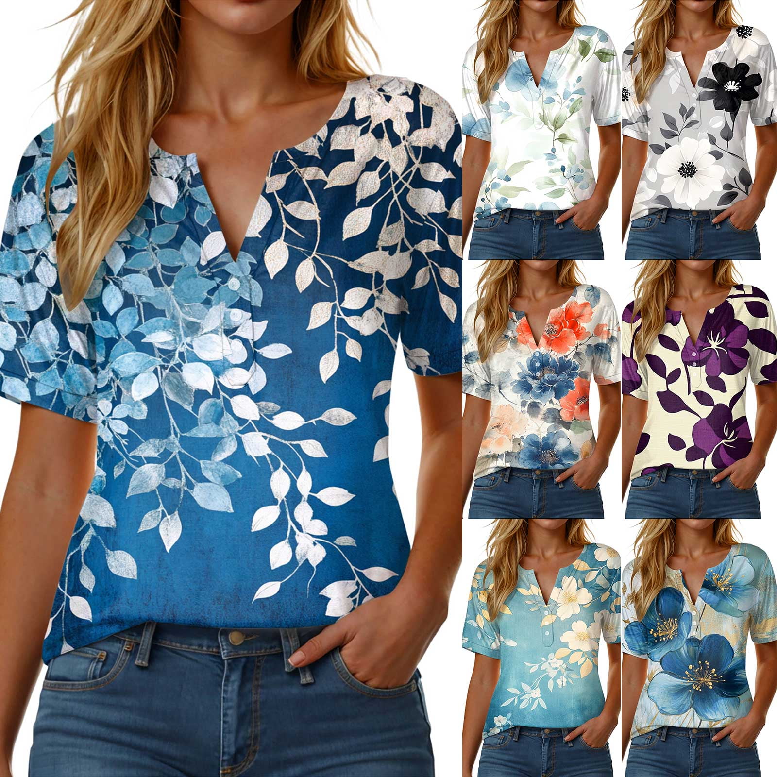 COMVALUE Short Sleeve Shirts for Women V Neck Casual Soft Basic Tee ...