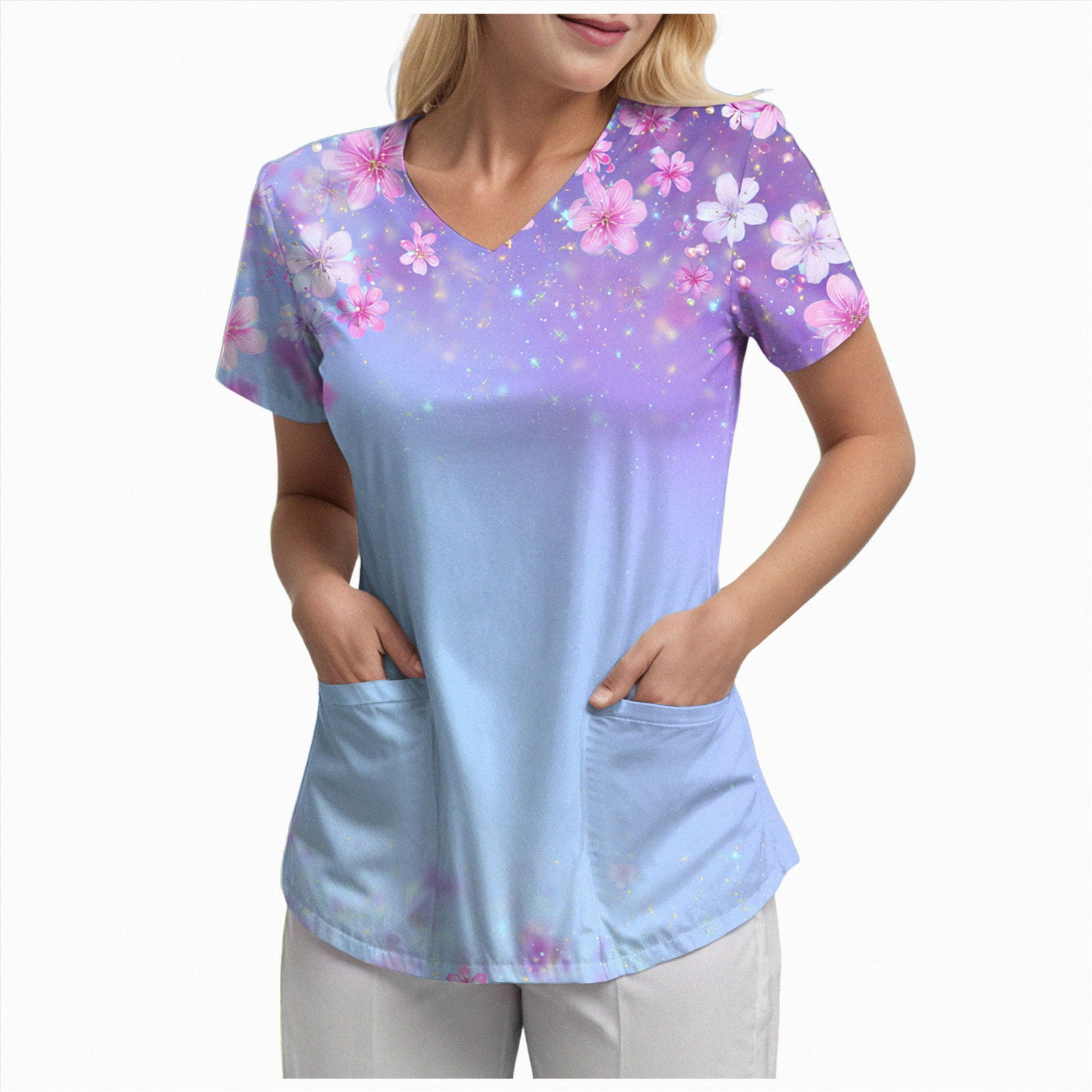 COMVALUE Size Scrubs Women Stretch Holiday Printed Scrubs Medical ...