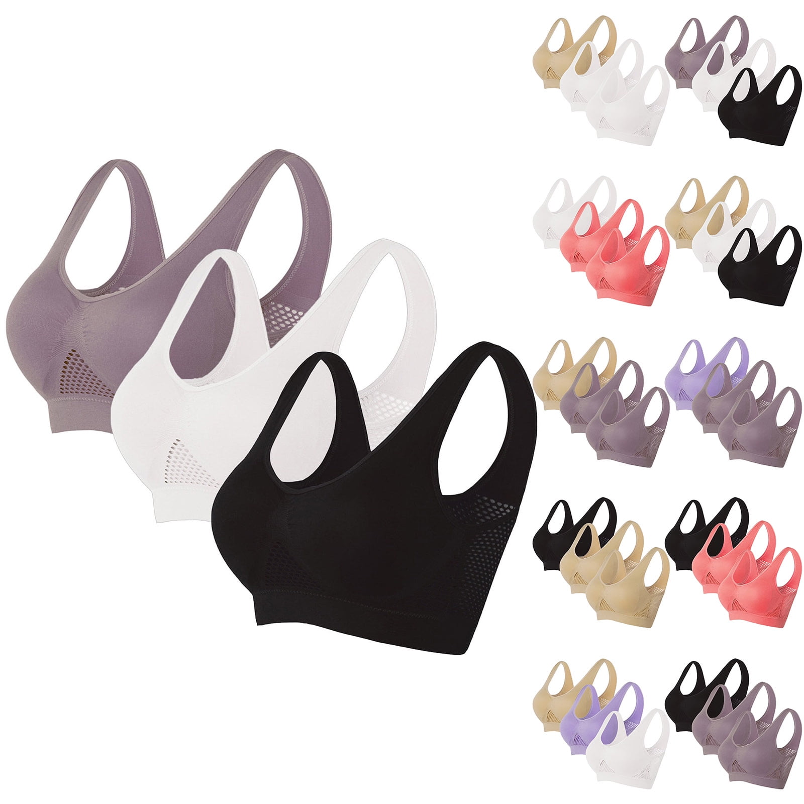 COMVALUE Sports Bras for Women Pack 3 High Support Plus Size Workout ...