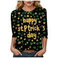 COMVALUE St Patricks Day Shirt Women 3/4 Sleeve Shamrock Four Leaf ...